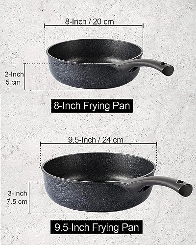 Cook N Home Marble Nonstick Cookware Saute Fry, 8" and 9.5-Inch Skillet Pans, Black