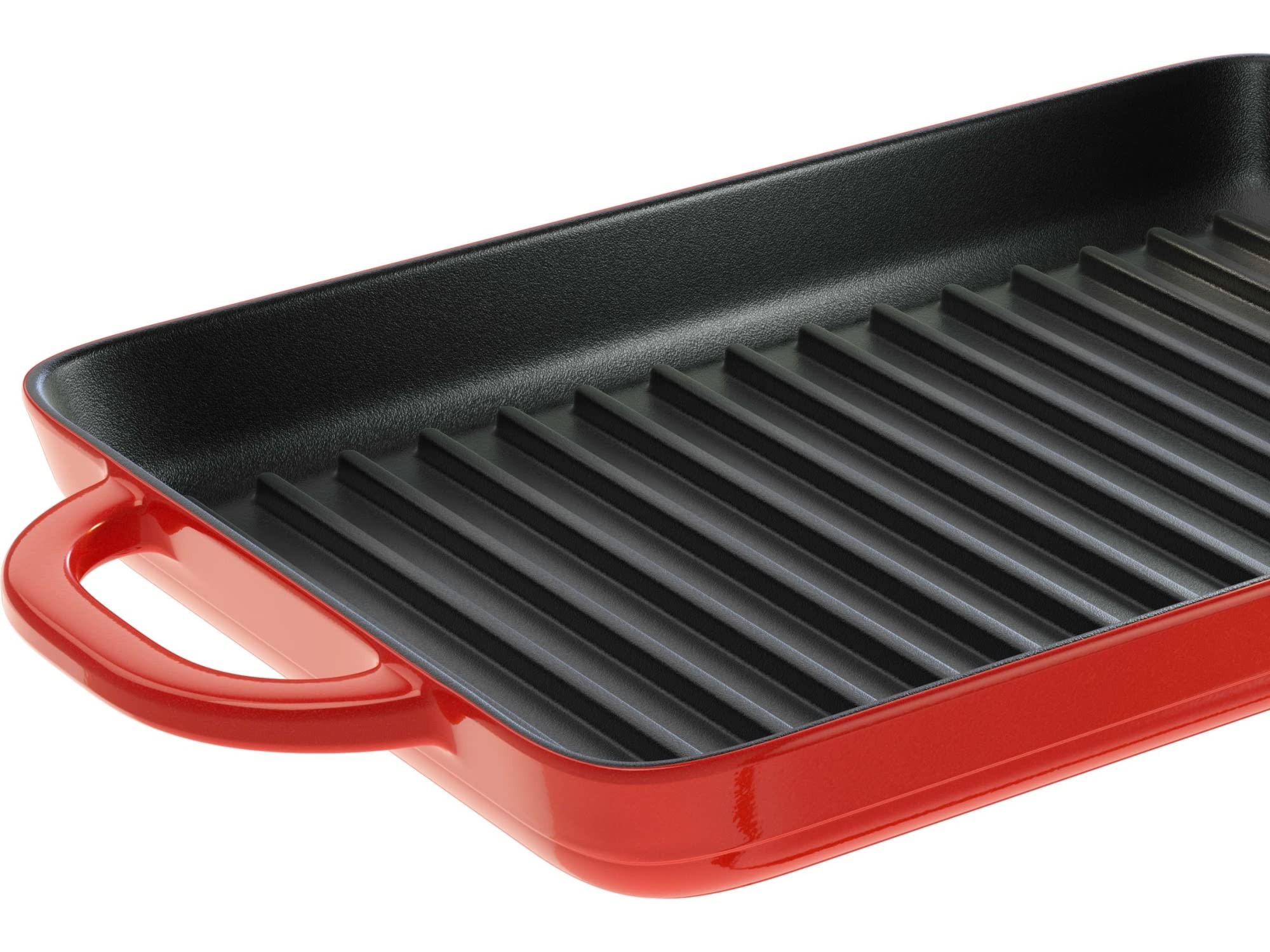 FSPE Cast Iron Enameled Cast Iron Grill Pan, Red