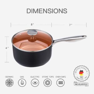 MICHELANGELO 12 Inch Frying Pan + 3 Quart Saucepan with Lid, Ultra Nonstick Coppper Sauce Pan with Lid, Ceramic Nonstick Saucepan and Frying Pan Small Sauce Pot, Copper Pot and Pan