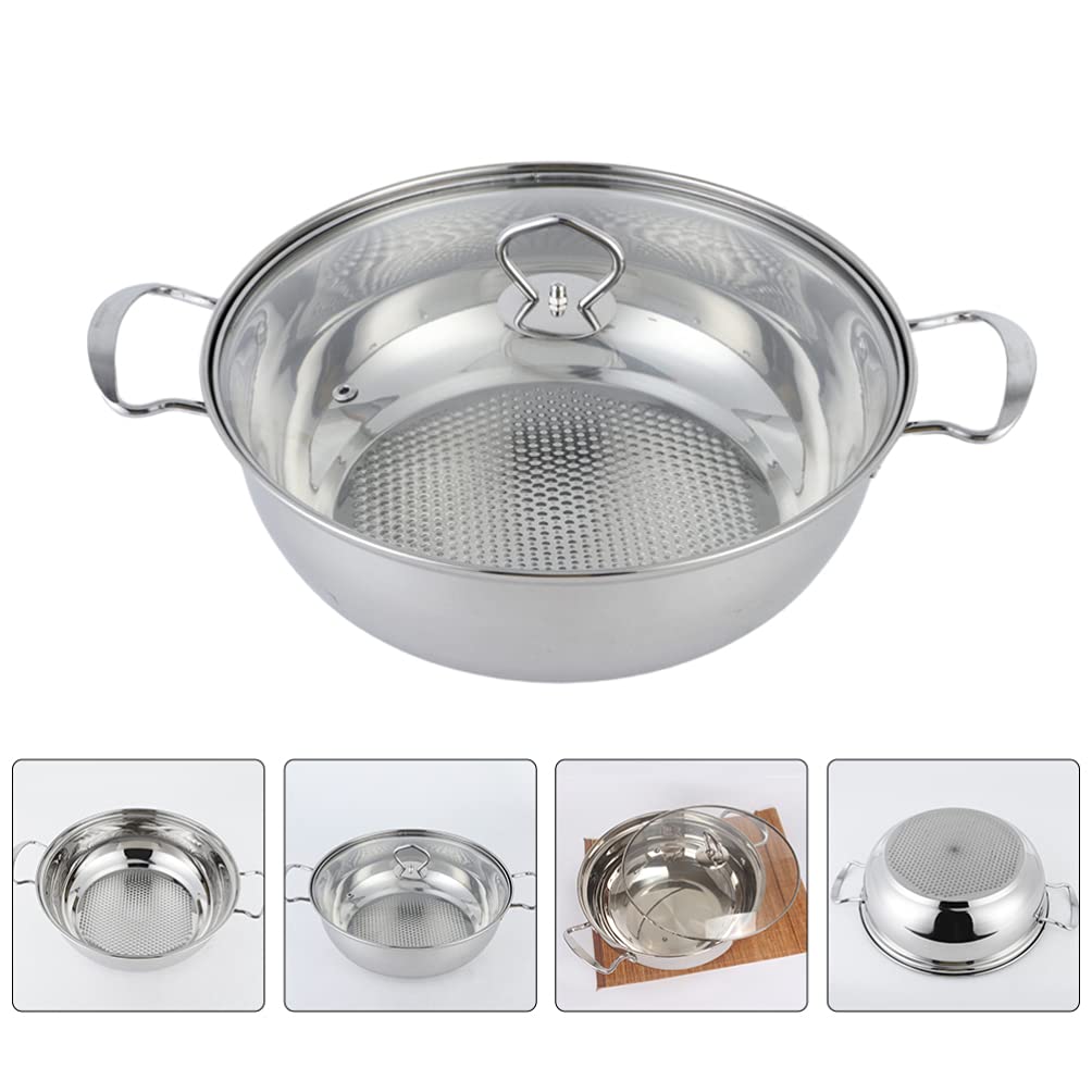 cabilock Stir Fry Pan 26cm Shallow Soup Pot with See Through Lid Safe Stainless Steel Pot Food Grade Heavy Duty Stock Pot Hot Pot Cookware Chinese Induction Shabu Pot