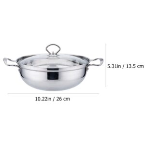 cabilock Stir Fry Pan 26cm Shallow Soup Pot with See Through Lid Safe Stainless Steel Pot Food Grade Heavy Duty Stock Pot Hot Pot Cookware Chinese Induction Shabu Pot