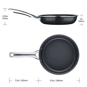 N++A Nonstick Frying Pan 9.5 Inch, PFOA-free Induction Frying Pan, Oven Safe Skillet Nonstick, Cooking Omelette Pan with Stainless Steel Handle, Dishwasher Safe, Aluminum, Black