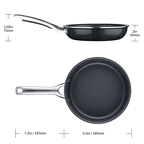 N++A Nonstick Frying Pan 9.5 Inch, PFOA-free Induction Frying Pan, Oven Safe Skillet Nonstick, Cooking Omelette Pan with Stainless Steel Handle, Dishwasher Safe, Aluminum, Black