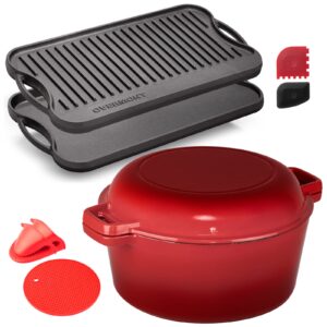 overmont cast iron griddle + enamel cast iron dutch oven bundle