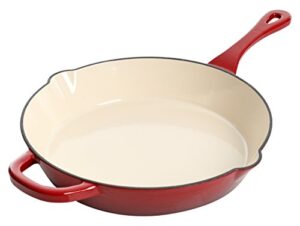 crock pot artisan 12 inch enameled cast iron round skillet, scarlet red