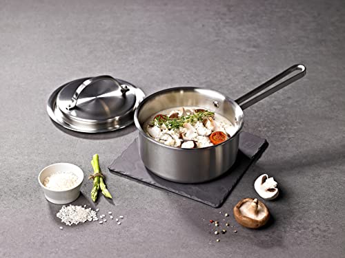 CHEF TOPF 1.5 qt 5-ply stainless steel sauce pan with cover, Brushed finish, full 5-ply, multi-clad, oven safe, dishwasher safe