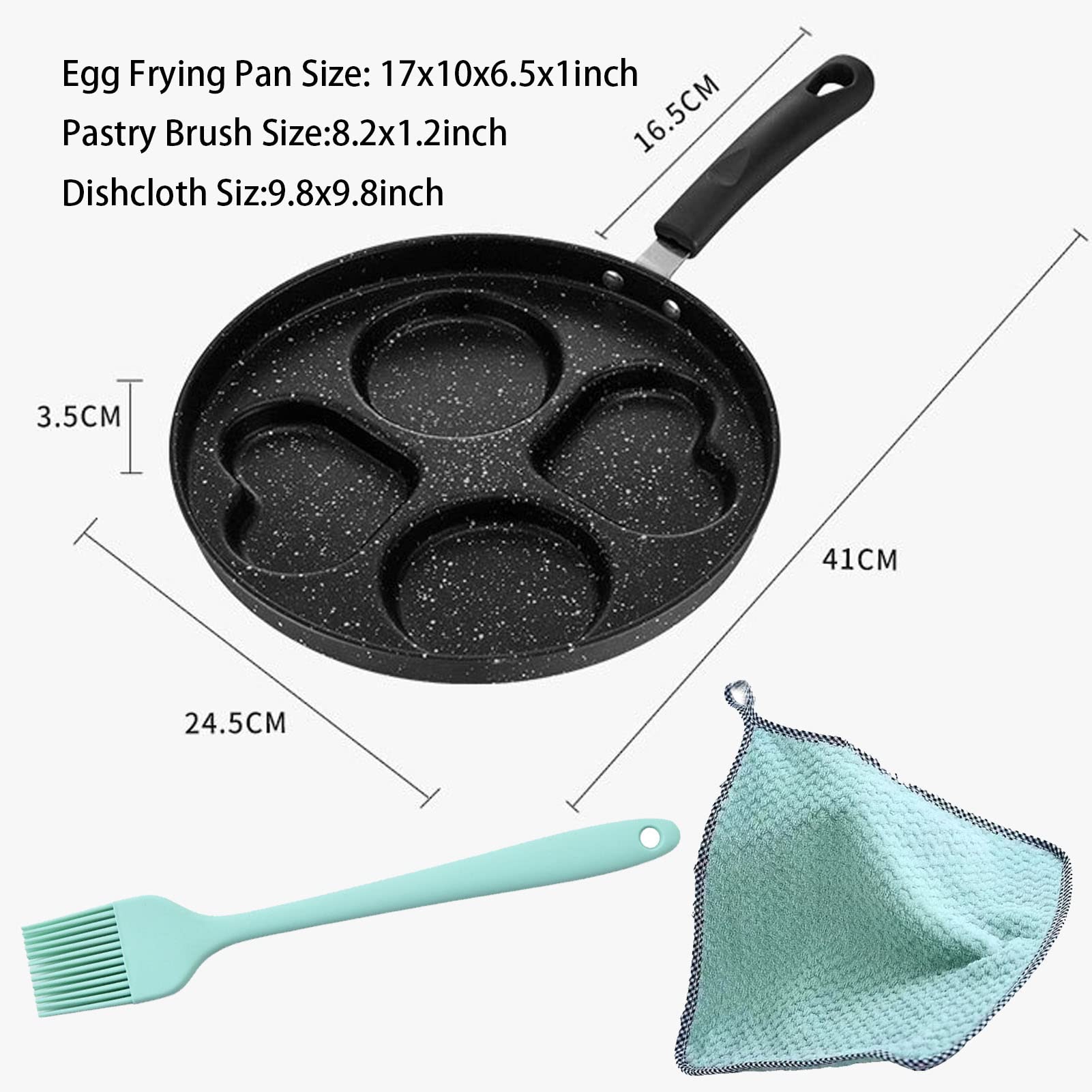 Rwoora Non Stick Frying Pans Romantic Heart Circle Egg Pan Multifunction Omelette Pan Breakfast Skillet Anti-scalding Handle Easy To Hang Complete with Oil Brush and Dishcloth