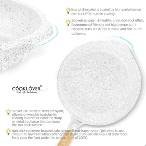 COOKLOVER Nonstick Frying Pan Induction Sauté Pan with Lid - 9.5 inch- White + Nonstick Frying Pan - 11inch- White