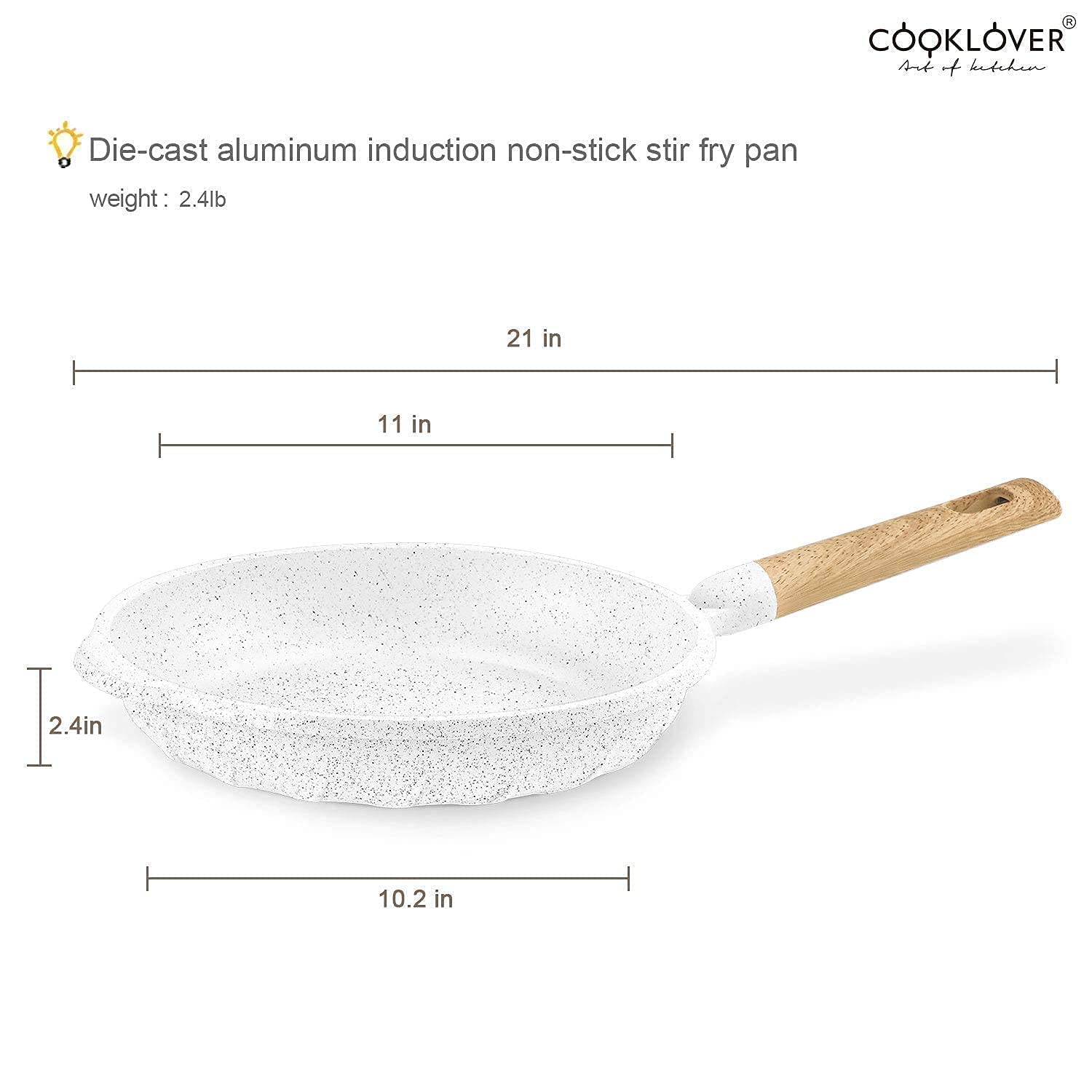 COOKLOVER Nonstick Frying Pan Induction Sauté Pan with Lid - 9.5 inch- White + Nonstick Frying Pan - 11inch- White