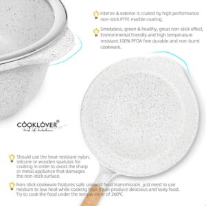 COOKLOVER Nonstick Frying Pan Induction Sauté Pan with Lid - 9.5 inch- White + Nonstick Frying Pan - 11inch- White