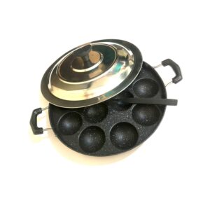 non stick appam pan 12 cavity (pits) appam patra side handle with lid aluminium paniyaram appam pan aebleskiver maker