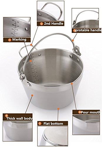 Homemade Jam Pot Stainless Steel Maslin Pan For Jelly & Soup,Canning Tools (4.5Litre - 4qt)