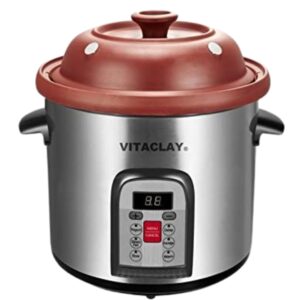 vitaclay smart organic clay multi crocks stock pot - toxin free clay electric pot for cooking bone broth, large slow cooker, yogurt maker, stew pot with natural earthen clay crock, 6 quart / 5.7 liter