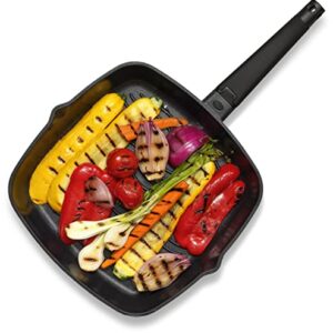 ZAVOR Noir 11" Square Grill Pan for Stove Tops - Quality Cast Aluminum, Titanium Infused Ceramic Nonstick Coating & Removable Handle - Lighter than Cast Iron - Induction Ready, Dishwasher & Oven Safe