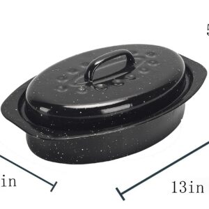 ENAMORY Covered Oval Roaster, 13 inches, Black