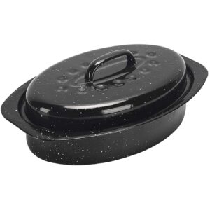 ENAMORY Covered Oval Roaster, 13 inches, Black