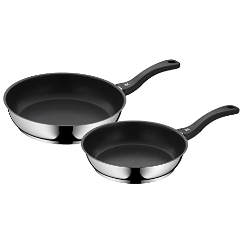 WMF Devil Pans Set of 2聽Nonstick Frying Pan Coated 24聽28聽cm Permadur Flame-Retardant Plastic Handle Cromargan Stainless Steel Hand Wash Dfrei Induction Frying Pan, Silver, 16聽cm (Pack of 2聽Units