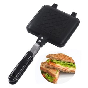 frying pan, nonstick double sided frying pan, flat bottom sandwich pan, aluminum alloy sandwich pancake maker pan for toaster breakfast omelette