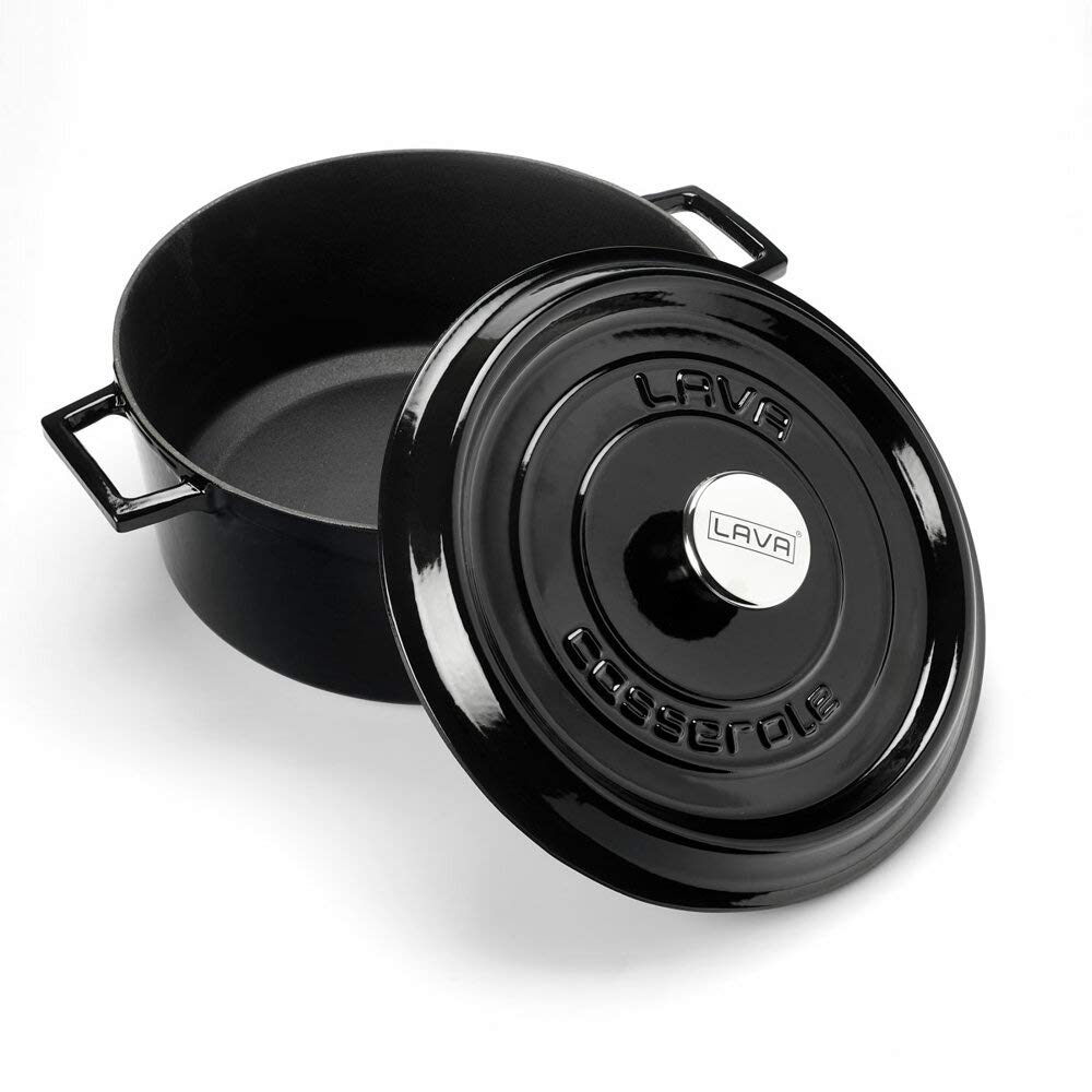 Lava Signature Enameled Cast-Iron Round Dutch Oven - 7 Quart, Obsidian Black