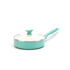 greenpan rio healthy ceramic nonstick, saute pan with lid, 5qt, turquoise