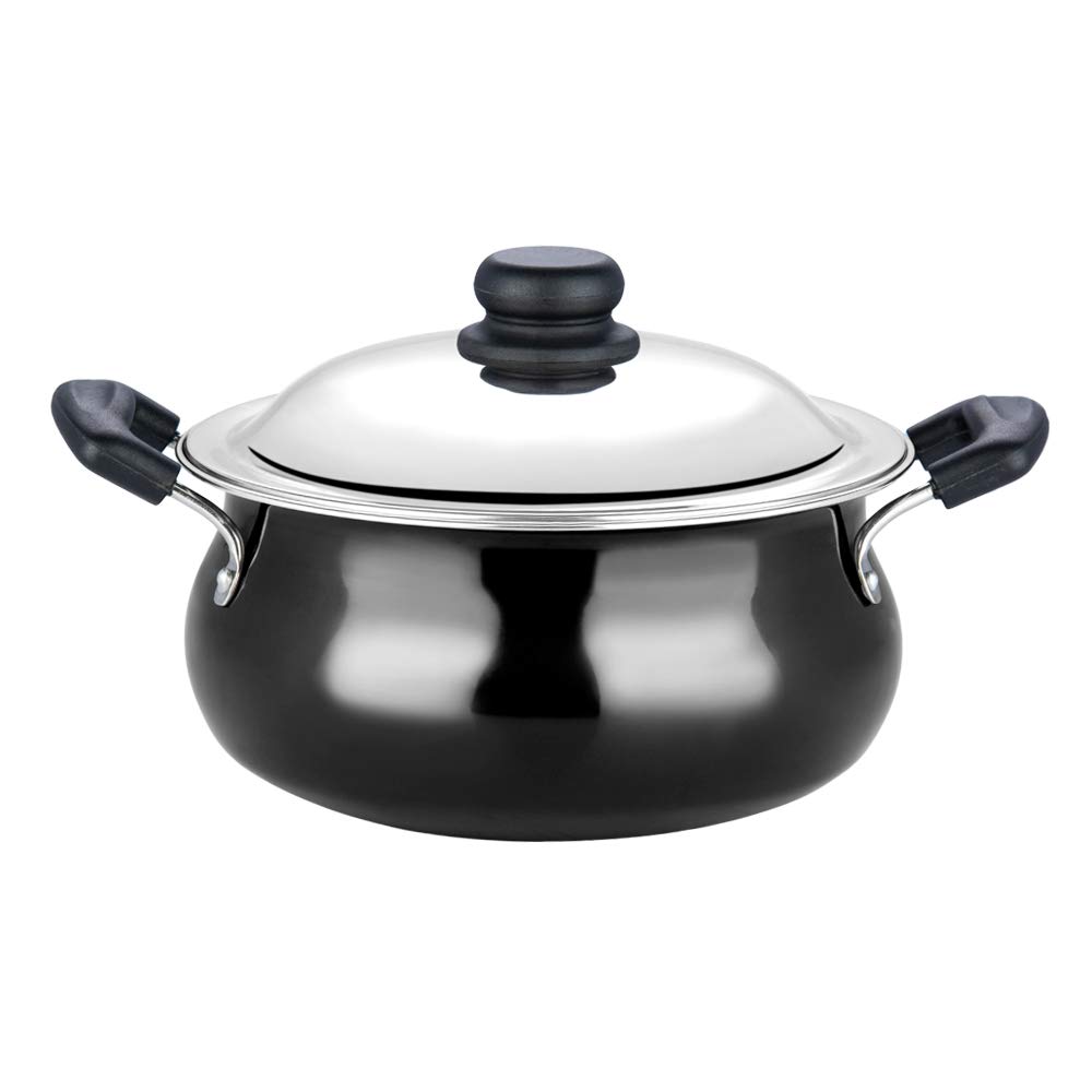 Vinod Pearl Hard Anodised Handi with Stainless Steel Lid, 6.5 L, Black