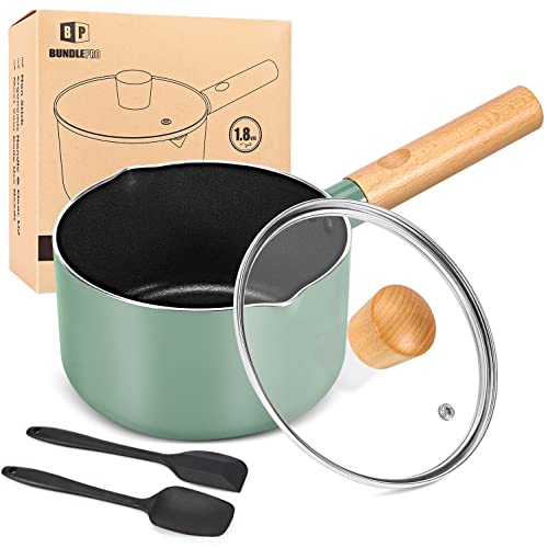 1.8 Quart Saucepan Set with Lid, Nonstick Small Sauce Pot, Induction Compatible Aluminum Cooking Pots with Silicone Spatulas for Pasta, Egg, Rice, Milk, Soup