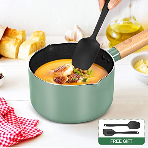 1.8 Quart Saucepan Set with Lid, Nonstick Small Sauce Pot, Induction Compatible Aluminum Cooking Pots with Silicone Spatulas for Pasta, Egg, Rice, Milk, Soup