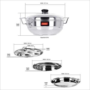 Sumeet Stainless Steel Induction Encapsulated Bottom Gas Stove Friendly Multi Utility Kadhai Set with Lid and 5 Plates (Steel)