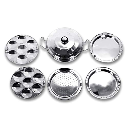 Sumeet Stainless Steel Induction Encapsulated Bottom Gas Stove Friendly Multi Utility Kadhai Set with Lid and 5 Plates (Steel)