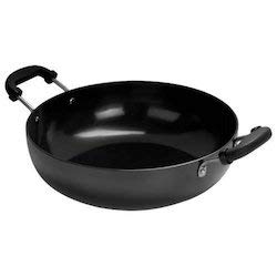 Aluminium Kadhai Hard Anodised with Stainless Steel Lid All Purpose Pan Round Bottom Deep Fry Pan / Kadai Stir Fry Pan Multipurpose Pan