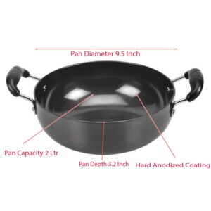 Aluminium Kadhai Hard Anodised with Stainless Steel Lid All Purpose Pan Round Bottom Deep Fry Pan / Kadai Stir Fry Pan Multipurpose Pan