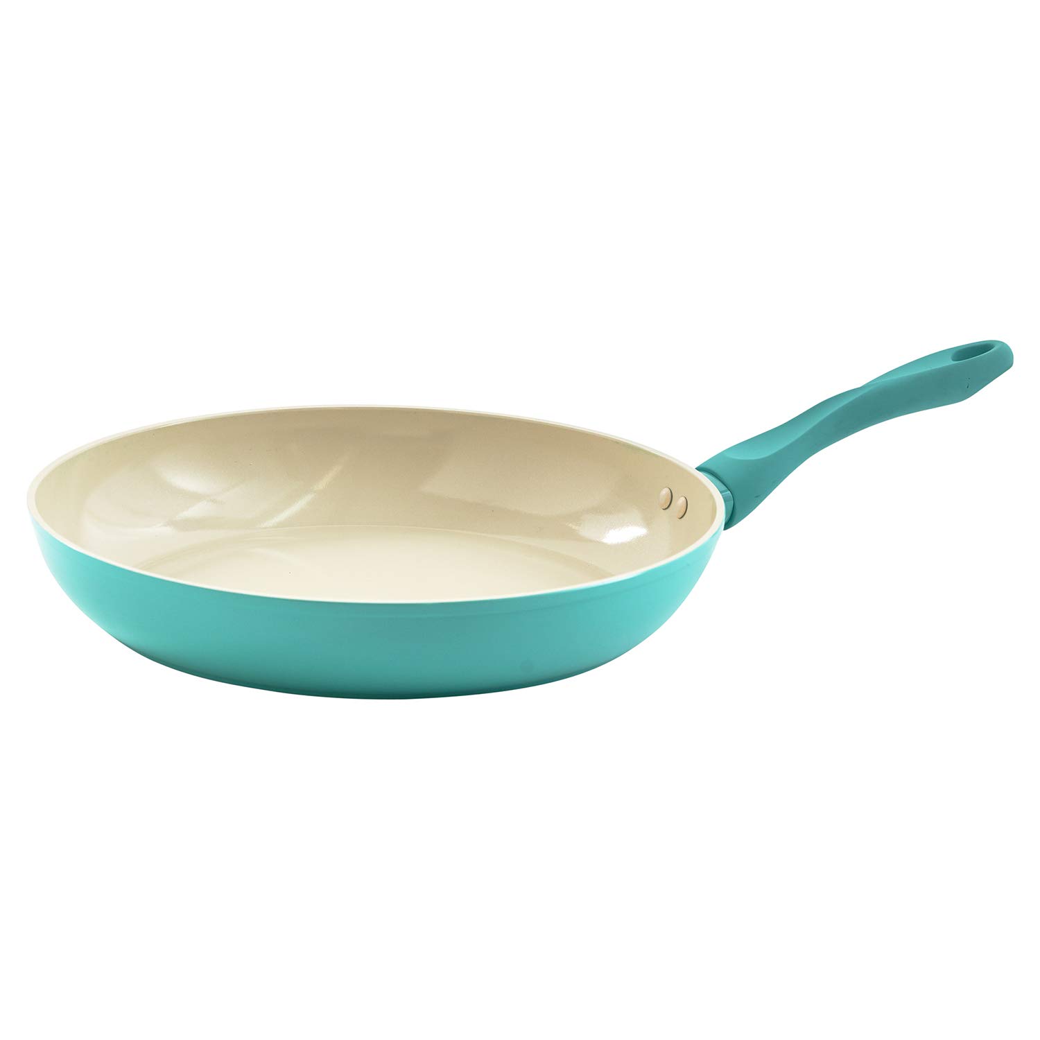 IMUSA USA Forged Sauté Pan with Soft-Touch Handle & Ceramic Nonstick Interior 12-Inch, Teal, 12 Inches