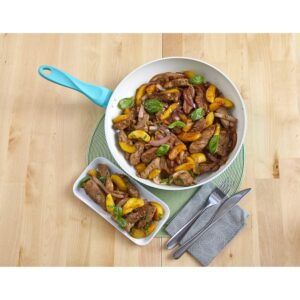 IMUSA USA Forged Sauté Pan with Soft-Touch Handle & Ceramic Nonstick Interior 12-Inch, Teal, 12 Inches