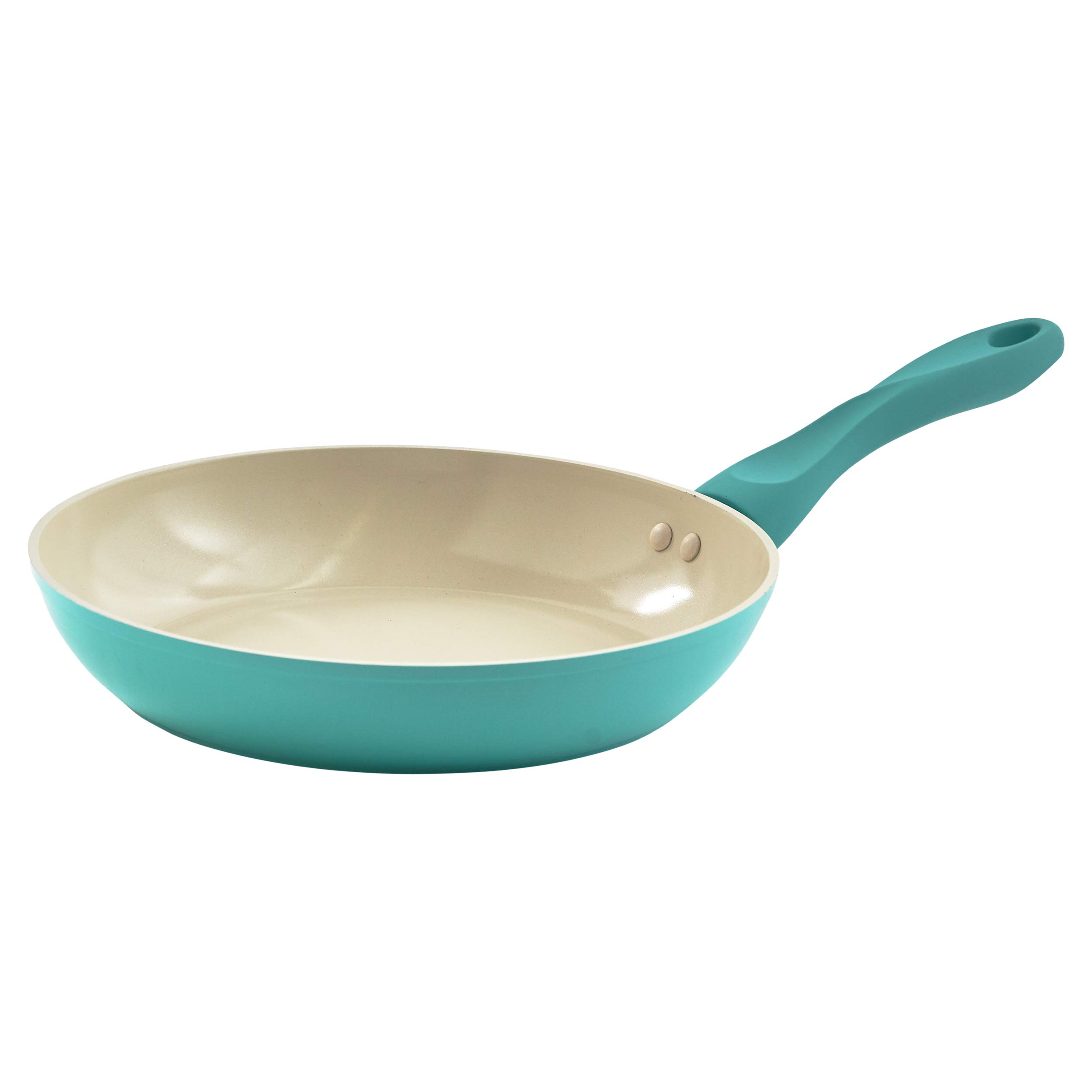 IMUSA USA Forged Sauté Pan with Soft-Touch Handle & Ceramic Nonstick Interior 12-Inch, Teal, 12 Inches