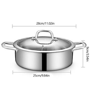 LYNICESHOP 304 Food Grade Stainless Steel Shabu Shabu Hot pot with Divider&Lid for Induction Cooktop Gas Stove Dual Sided Soup Cookware with 2 Soup Ladles