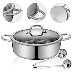 LYNICESHOP 304 Food Grade Stainless Steel Shabu Shabu Hot pot with Divider&Lid for Induction Cooktop Gas Stove Dual Sided Soup Cookware with 2 Soup Ladles