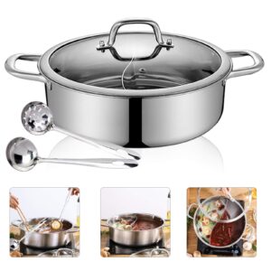 LYNICESHOP 304 Food Grade Stainless Steel Shabu Shabu Hot pot with Divider&Lid for Induction Cooktop Gas Stove Dual Sided Soup Cookware with 2 Soup Ladles