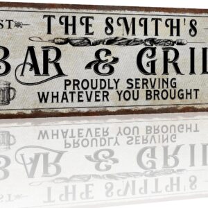 Tailored Canvases Custom Bar and Grill Sign - Canvas Wall Art Decor for Man Cave, Hideout, Kitchen, Pub, Diner and Restaurant - Rustic Bar & Grill Hook on Cloth with 1 Beer Mug and Griller, 48x16in