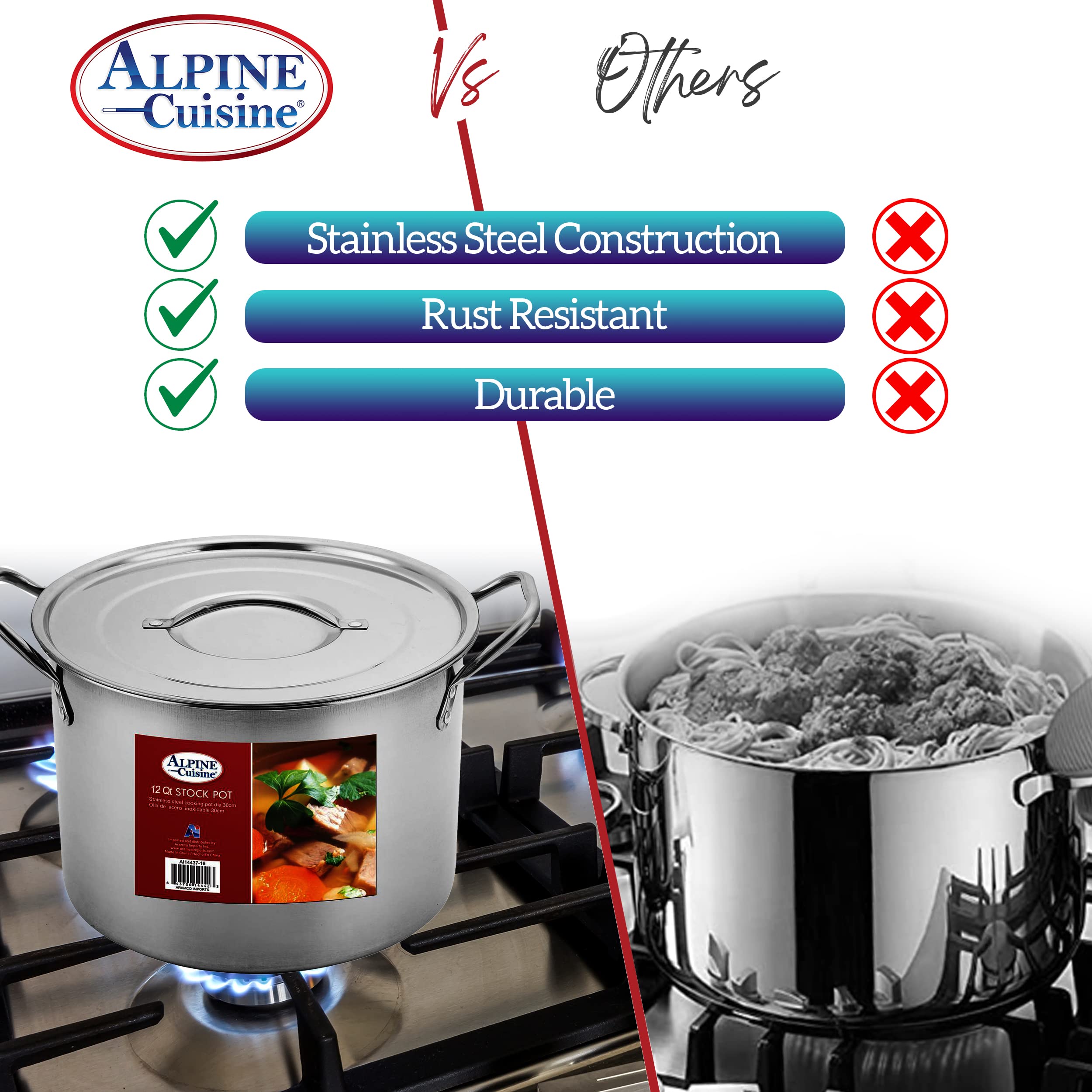 Alpine Cuisine AI14437-6 Aramco Stock Pot Stainless Steel, 6.5-Quart