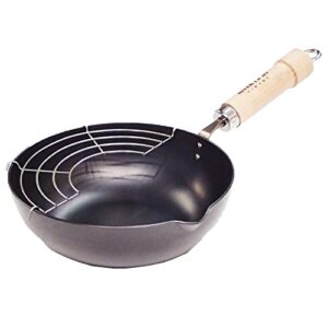 river light japanese one-handed tempura pot, frying pan, kyoku japan, black