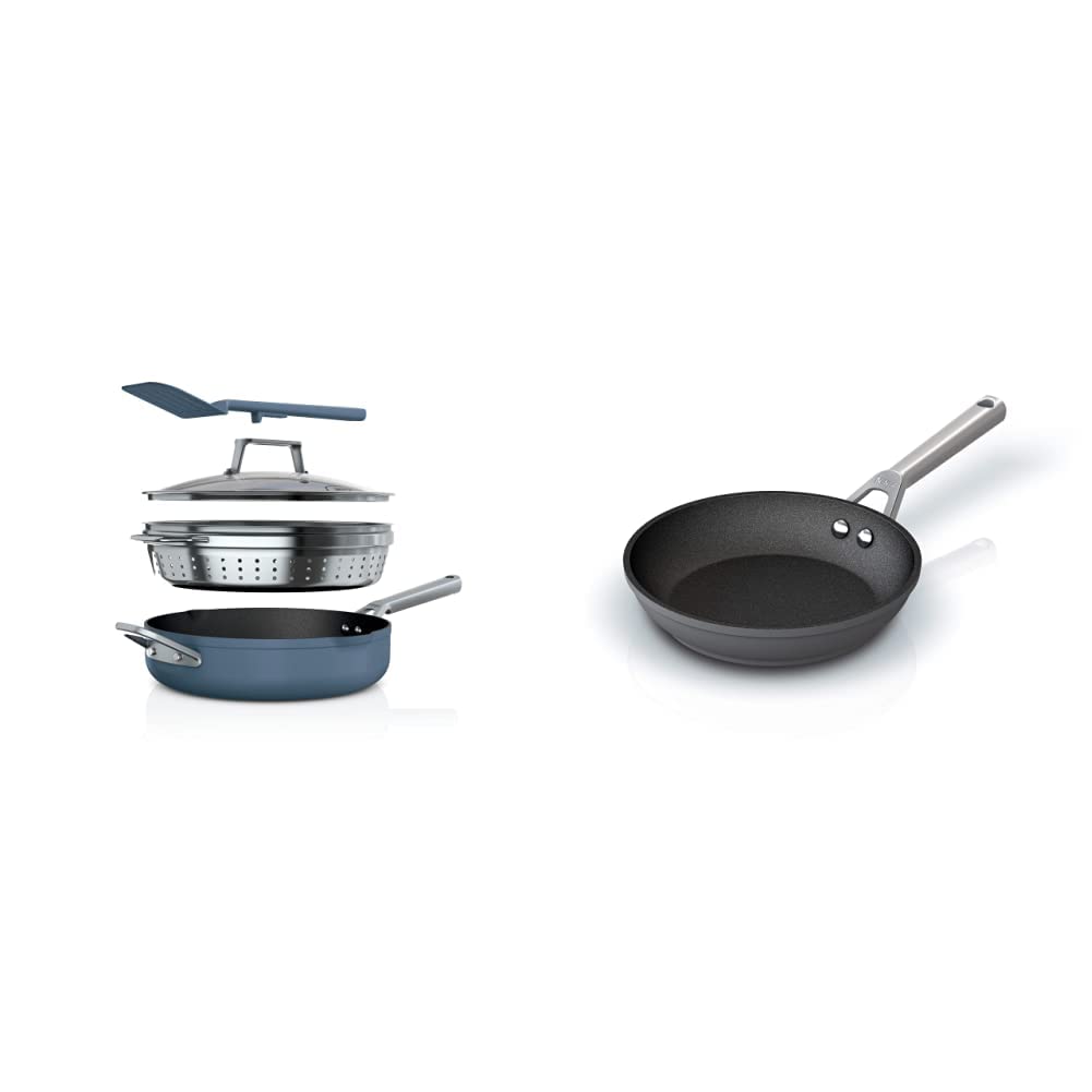 Ninja CW102BL Foodi NeverStick PossiblePan, Premium Set, Macaron Blue & C30020 Foodi NeverStick Premium 8-Inch Fry Pan, Hard-Anodized, Nonstick, Durable & Oven Safe to 500°F, Slate Grey