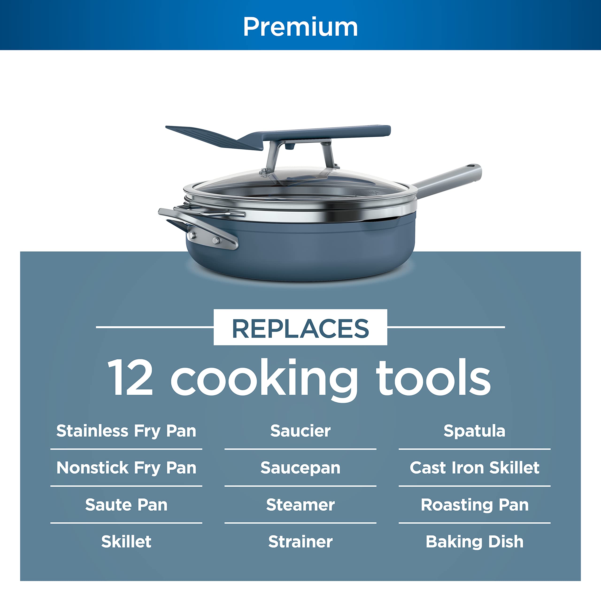 Ninja CW102BL Foodi NeverStick PossiblePan, Premium Set, Macaron Blue & C30020 Foodi NeverStick Premium 8-Inch Fry Pan, Hard-Anodized, Nonstick, Durable & Oven Safe to 500°F, Slate Grey