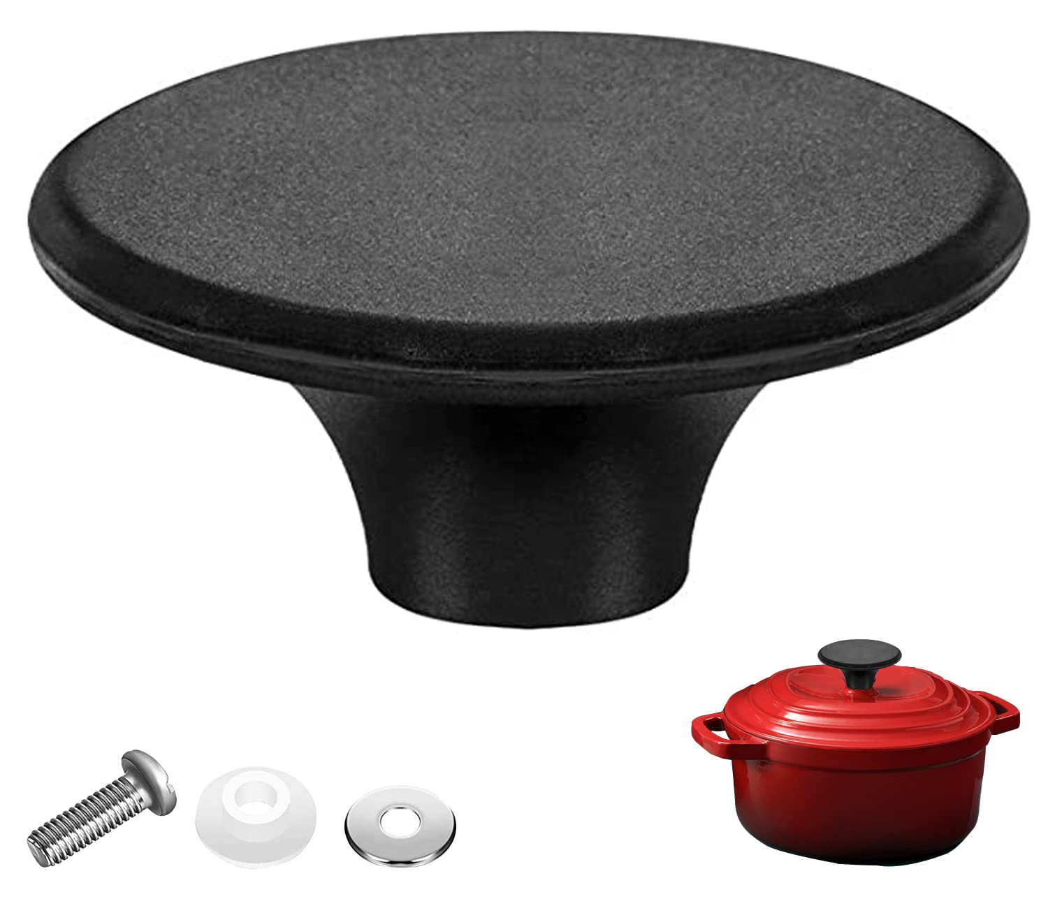 Dutch Oven Knob Pot Lid Handle Replacement Knob Compatible for Le Creuset、Lodge and Other Enameled Cast Iron Dutch Oven, Black