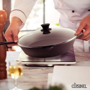 Cuisinel Cast Iron Skillet - 12"-Inch + Glass Lid + Silicone Handle Cover - Preseasoned Oven Safe Cookware - Heat-Resistant Holder - Indoor and Outdoor Use - Grill, Stovetop, Induction Safe