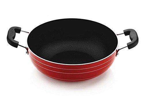 Kadai Nonstick Indian Kadhai Non-Stick Cookware Stainless Steel Deep Fry Karai Non-Stick Strong Stainless Steel Handle 2 litre with Steel Lid Deep fry pan Kadhai