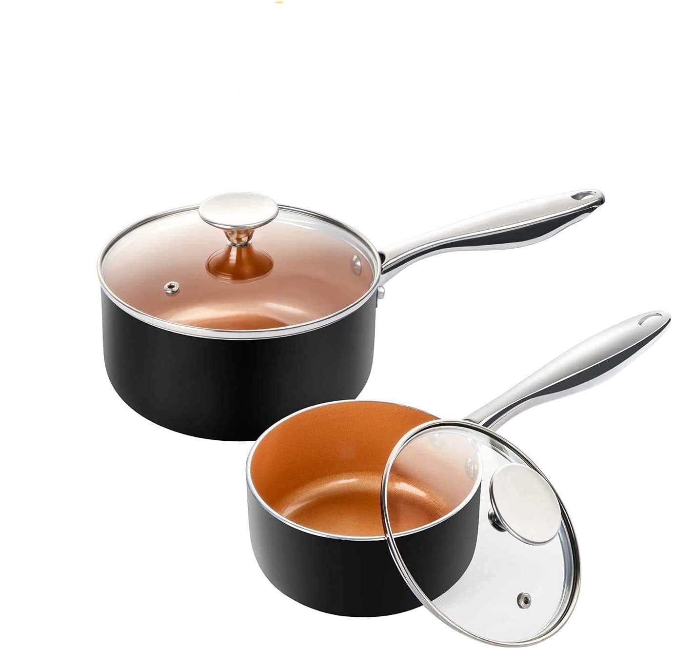 MICHELANGELO 1.5 Quart + 2 Quart Saucepan Set with Lid, Ultra Nonstick Coppper Sauce Pan with Lid, Small Pot with Lid, Ceramic Nonstick Saucepan 1.5 + 2 quart Set, Small Sauce Pot, Copper Pot 1.5+2 Qt