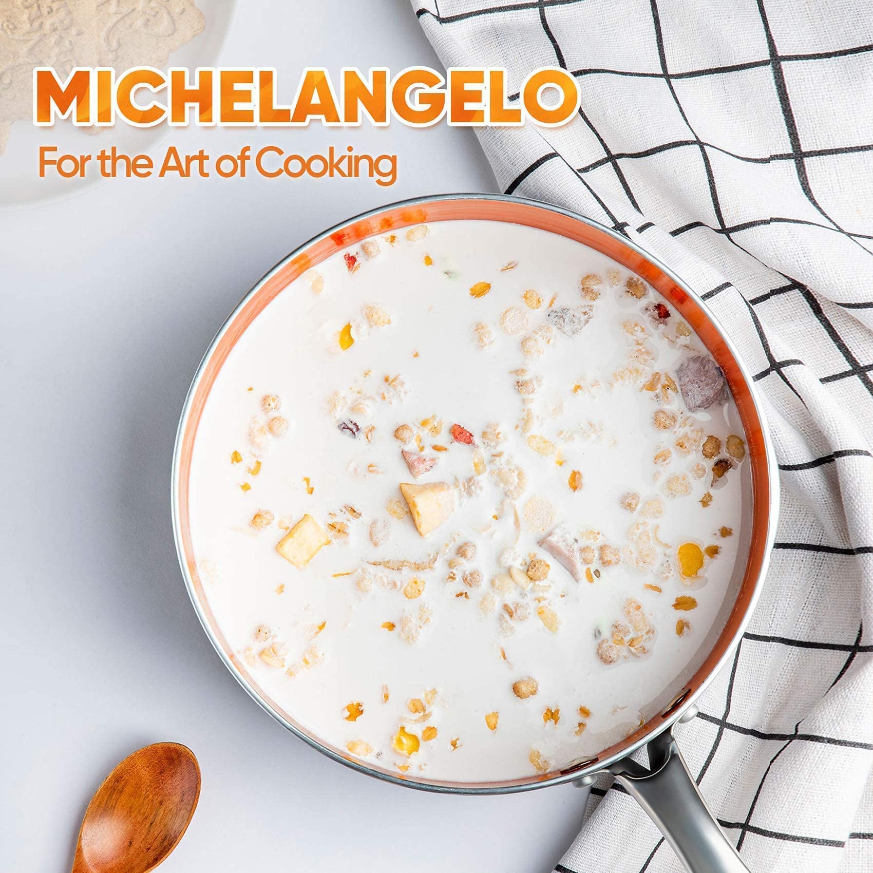 MICHELANGELO 1.5 Quart + 2 Quart Saucepan Set with Lid, Ultra Nonstick Coppper Sauce Pan with Lid, Small Pot with Lid, Ceramic Nonstick Saucepan 1.5 + 2 quart Set, Small Sauce Pot, Copper Pot 1.5+2 Qt