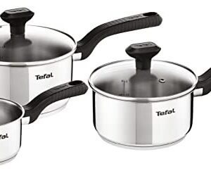 Tefal Comfort Max Stainless Steel 3 Piece Set (14cm Milkpan, 16/18cm Saucepans with Lids), Unique, Silver