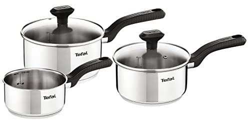 Tefal Comfort Max Stainless Steel 3 Piece Set (14cm Milkpan, 16/18cm Saucepans with Lids), Unique, Silver