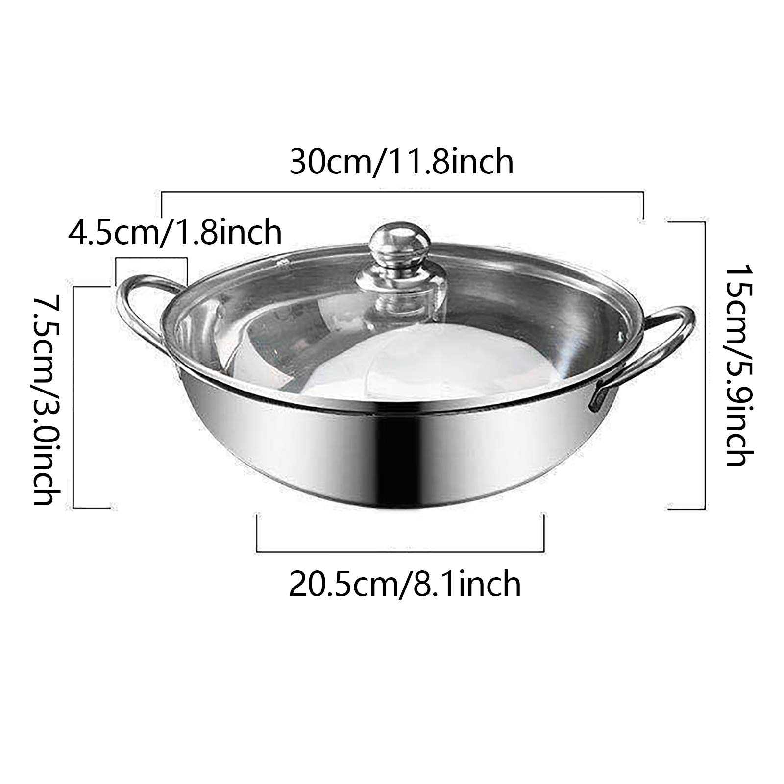 Gdrasuya10 Shabu Hot Pot, 12" Stainless Steel Pot Dual Site Divider with Glass Lid for 2-5 People